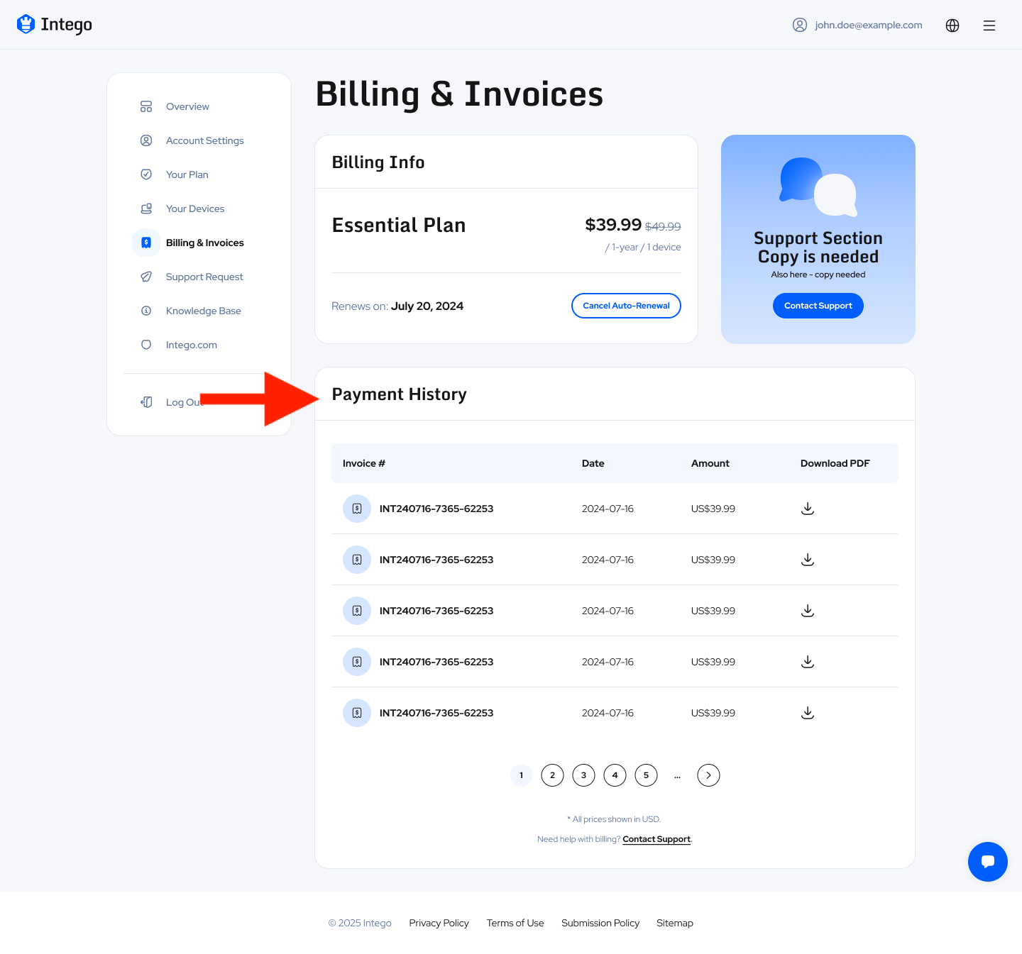 View Billing Details/Download Invoice – Intego Support